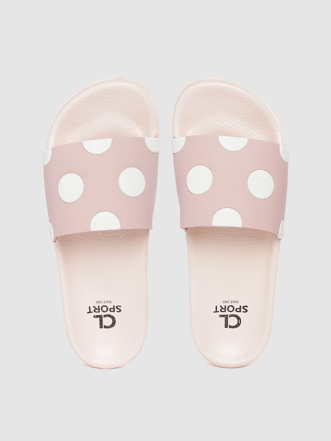 Buy Carlton London Sports Women Pink & White Polka Dot Print Sliders ...