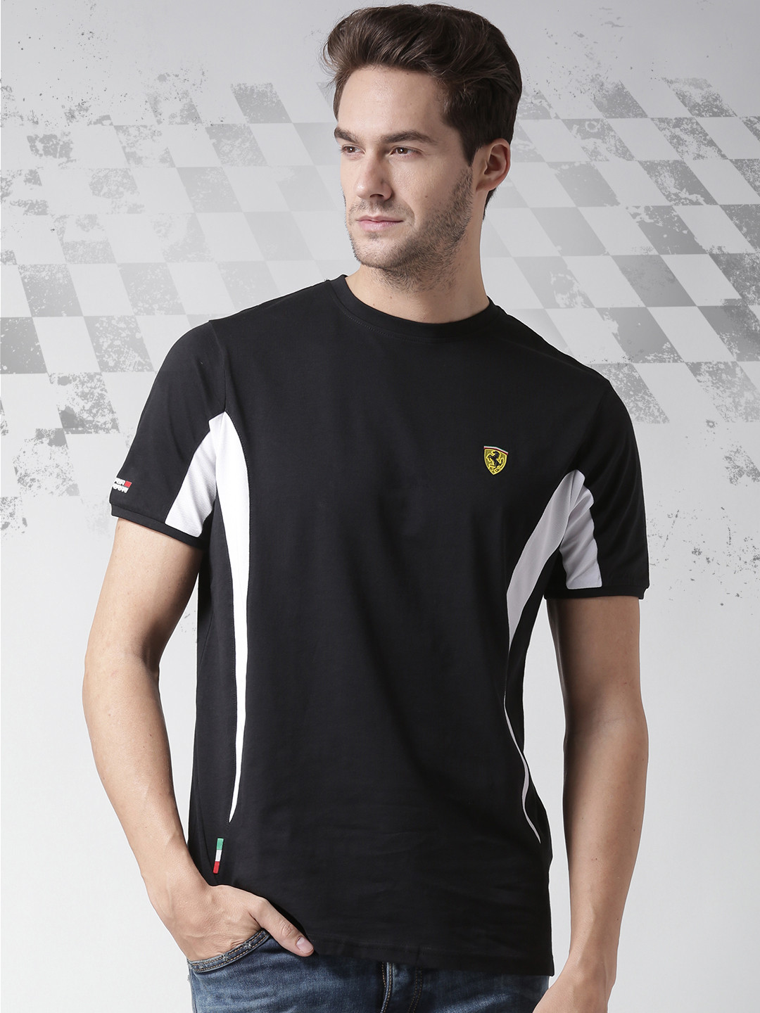 Buy Ferrari Men Black SF Jersy Piquet Bicolor Round Neck T Shirt ...