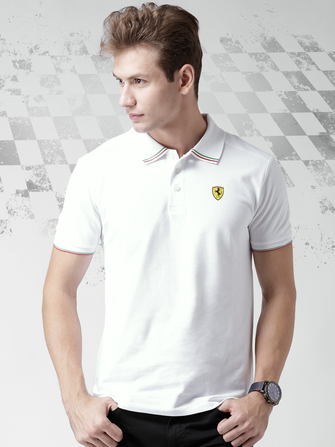 Buy Ferrari Scuderia White Italian Flag Pique Polo Pure Cotton T Shirt ...