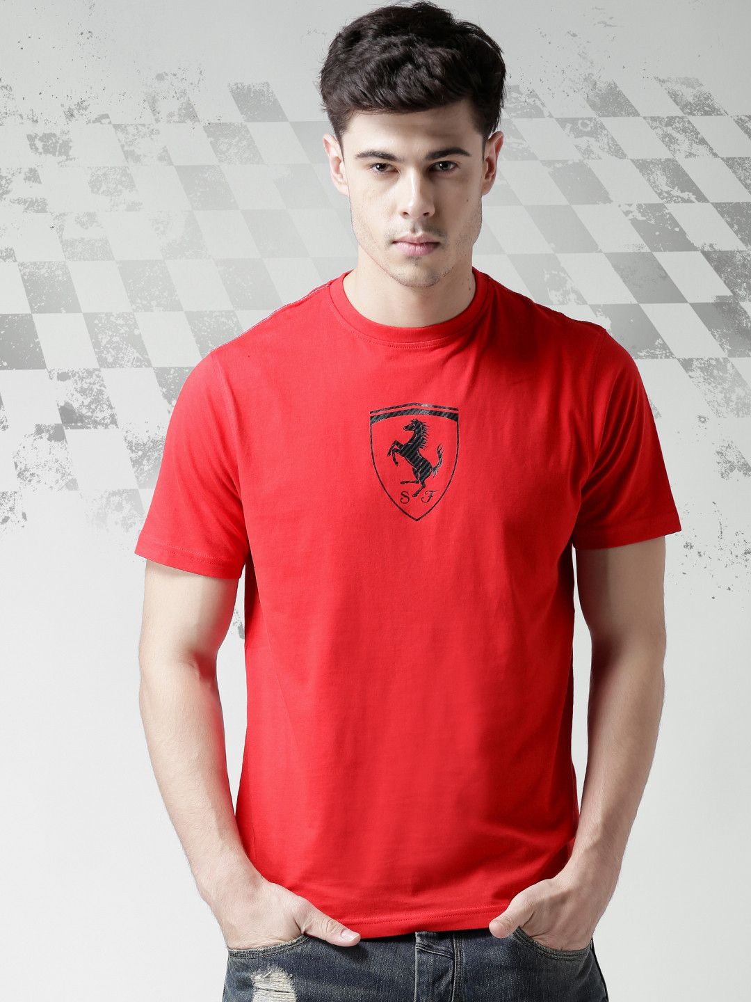 Buy Ferrari Scuderia Red SCUDETTO Carbon Fibre Printed Pure Cotton T ...