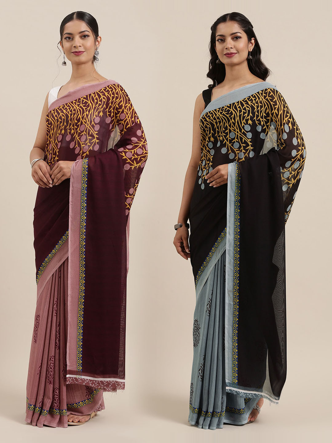 Buy ANAND SAREES Pack Of 2 Printed Sarees - Sarees for Women 14428586 ...