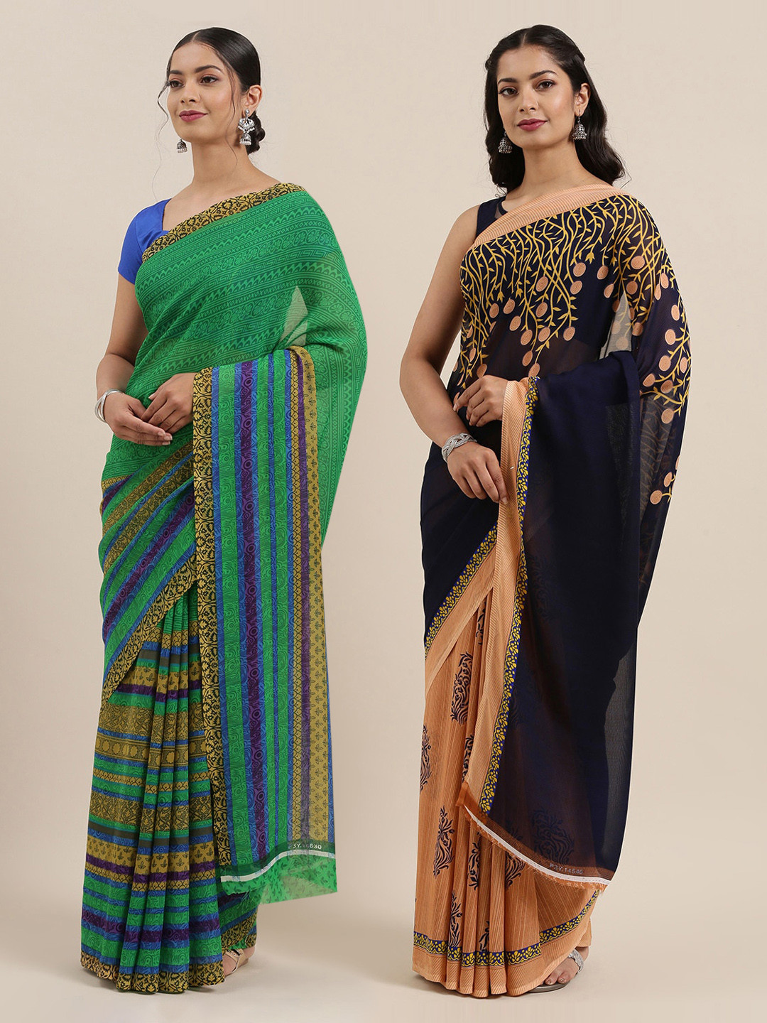 Buy ANAND SAREES Pack Of 2 Printed Poly Georgette Sarees - Sarees for ...