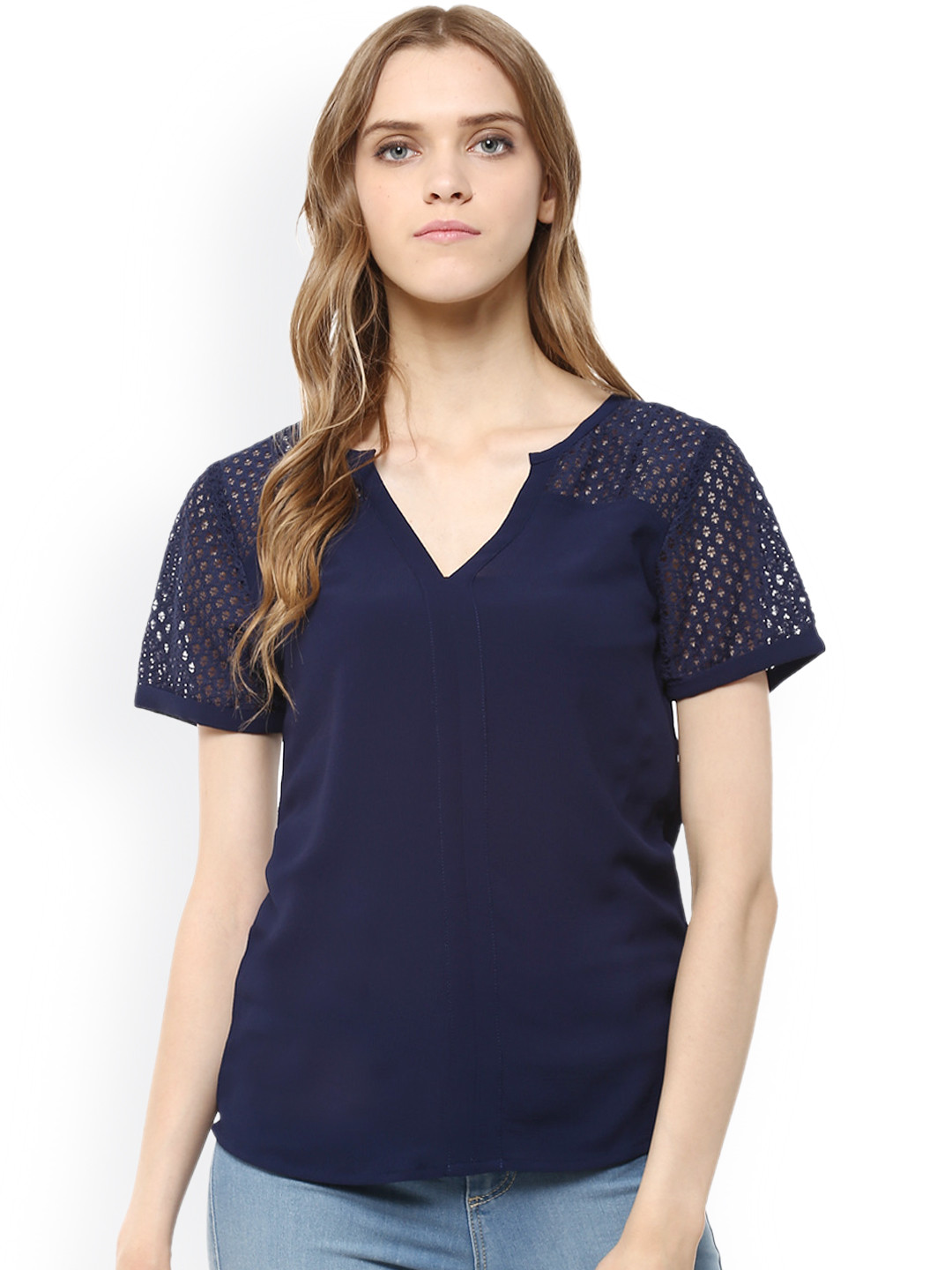 Buy Harpa Navy Lace Crepe Top - Tops for Women 1443005 | Myntra