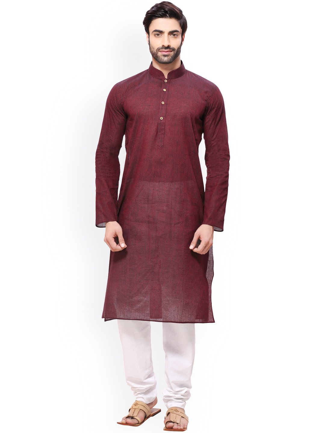 Buy RG DESIGNERS Brown & White Handloom Kurta Pyjama - Kurta Sets for ...