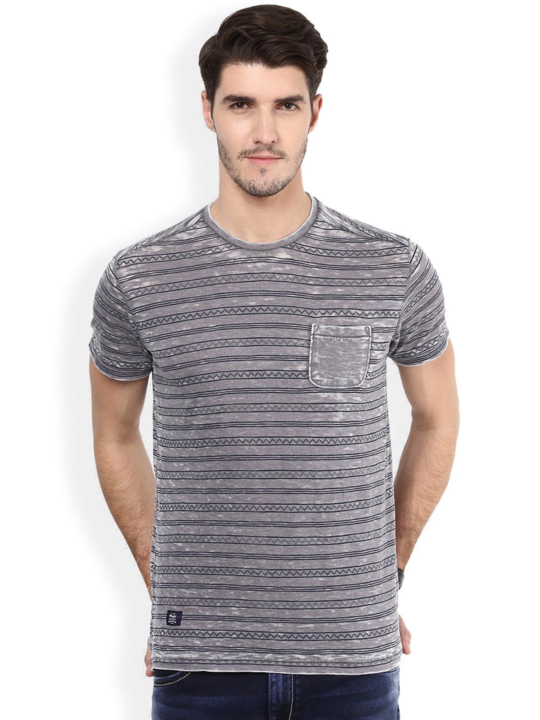 Buy Mufti Grey Striped Slim Fit T Shirt - Tshirts for Men 1444975 | Myntra