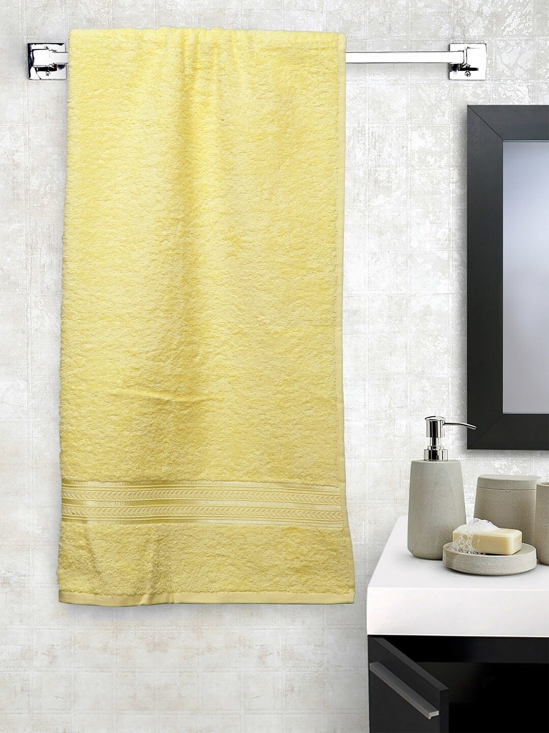Buy MYTRIDENT Yellow Solid 400 GSM Cotton Bath Towel - Bath Towels for ...