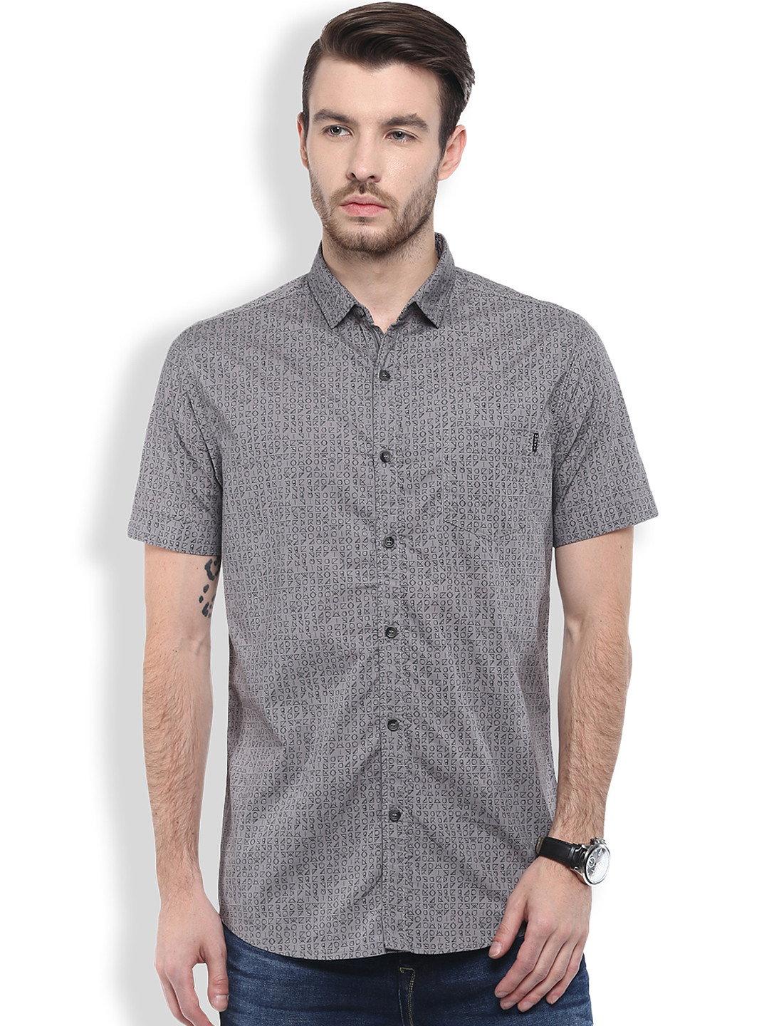 Buy Mufti Grey Printed Slim Fit Casual Shirt - Shirts for Men 1445188 ...