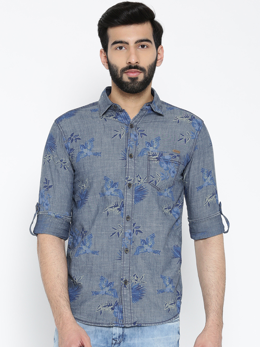 Buy Mufti Blue Floral Print Slim Fit Casual Shirt - Shirts for Men ...