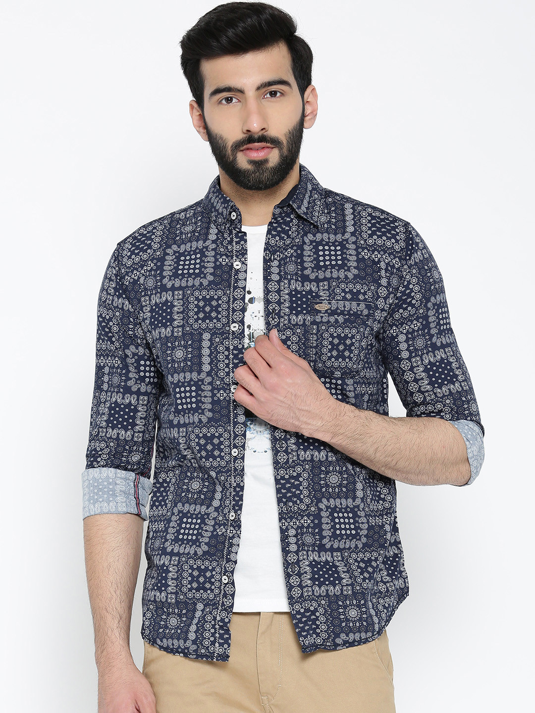 Buy Mufti Navy Printed Slim Fit Casual Shirt - Shirts for Men 1445195 ...