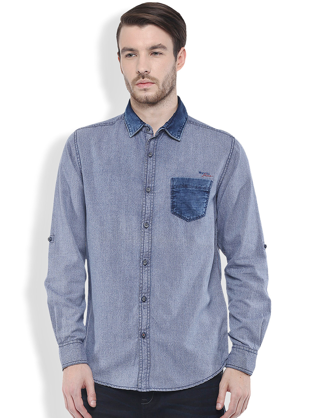 Buy Mufti Blue Slim Fit Casual Shirt - Shirts for Men 1445216 | Myntra