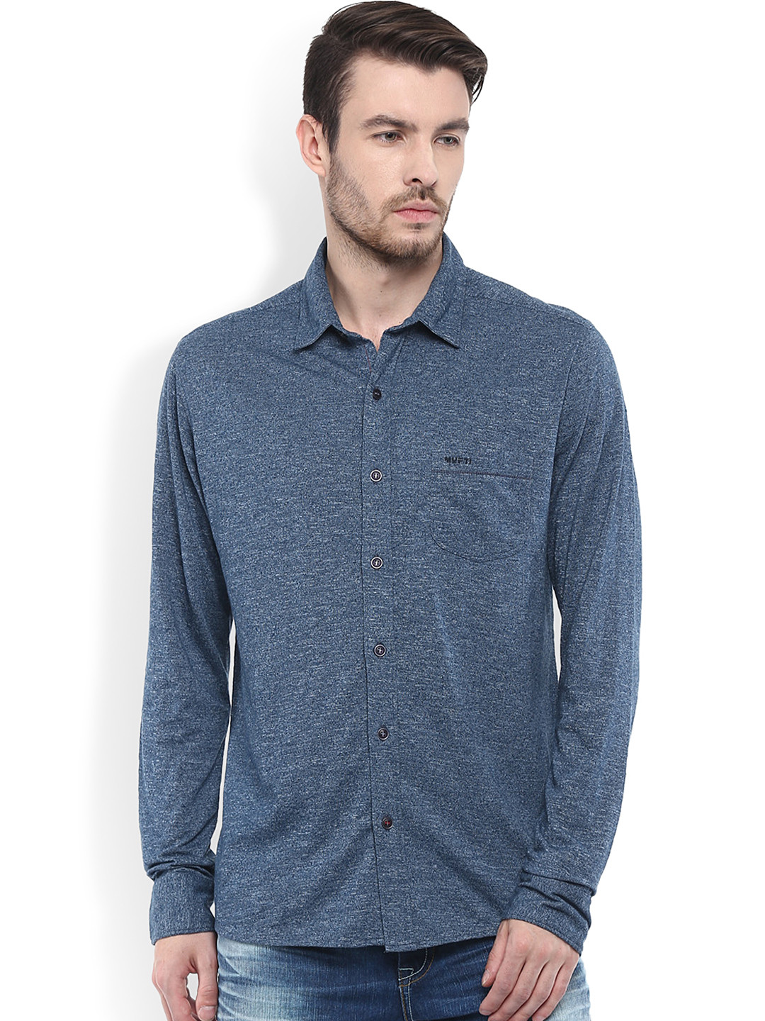 Buy Mufti Blue Slim Fit Casual Shirt - Shirts for Men 1445227 | Myntra