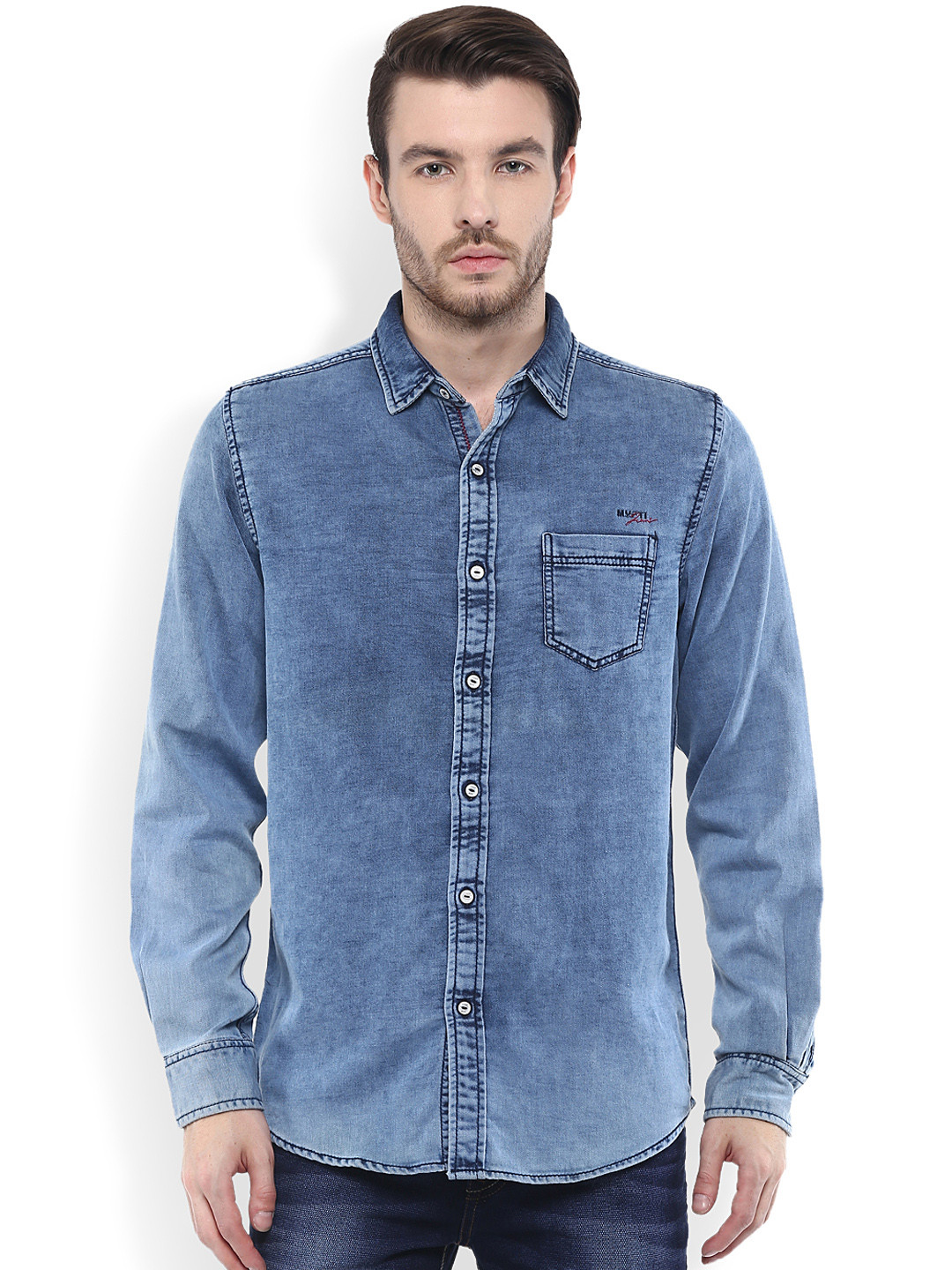 Buy Mufti Blue Washed Denim Slim Fit Casual Shirt - Shirts for Men ...
