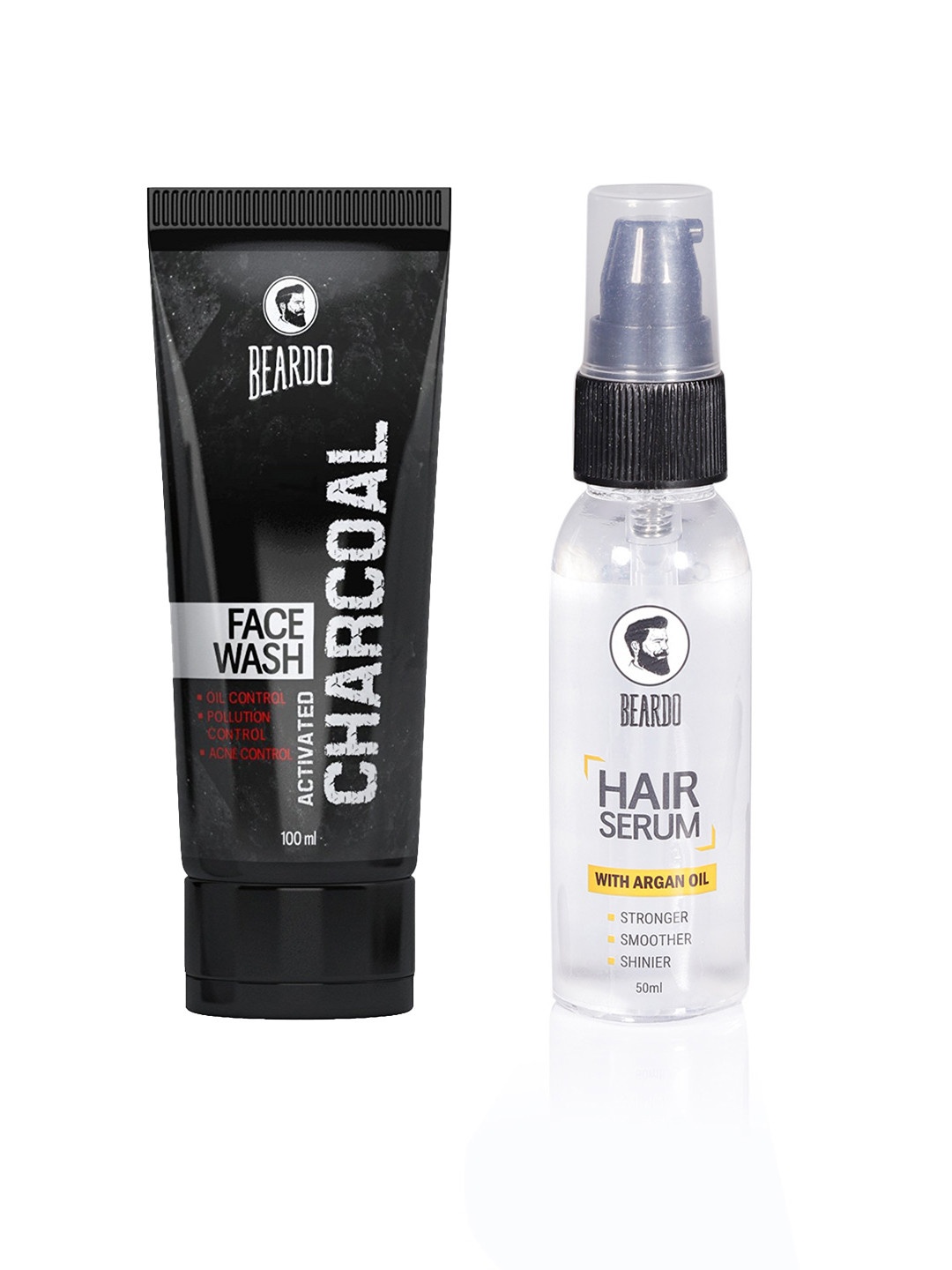 Buy BEARDO Set Of Activated Charcoal Face Wash & Hair Serum With Argan ...