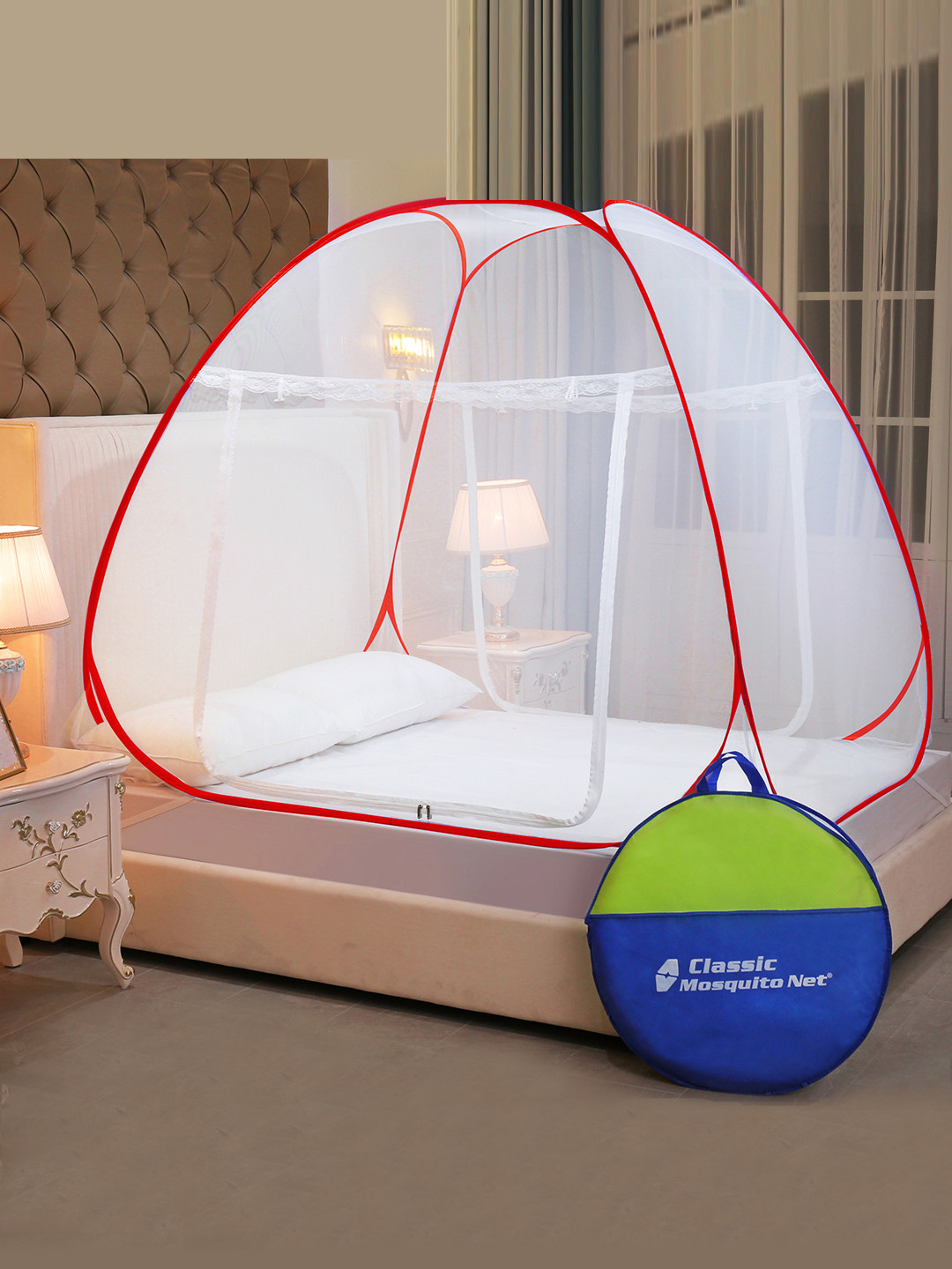 Buy Classic Mosquito Net White & Red Sheer King Size Double Bed ...