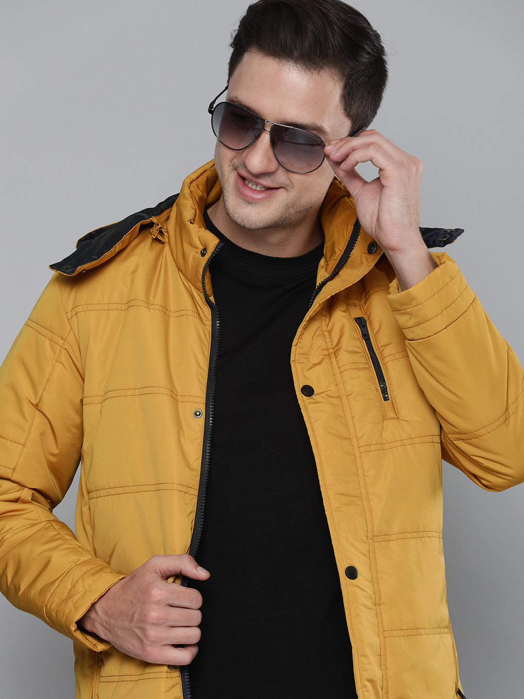 Buy HERE&NOW Men Mustard Yellow Hooded Padded Jacket - Jackets for Men ...