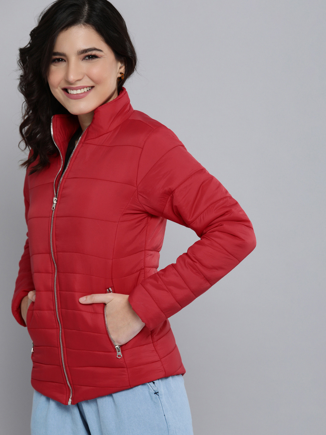 Buy HERE&NOW Women Red Solid Padded Jacket - Jackets for Women 14473512 ...