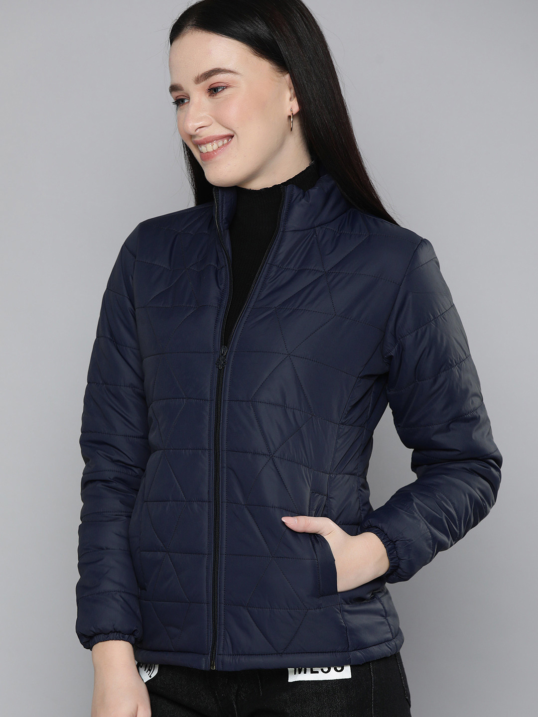 Buy HERE&NOW Women Navy Blue Padded Jacket - Jackets for Women 14473570 ...