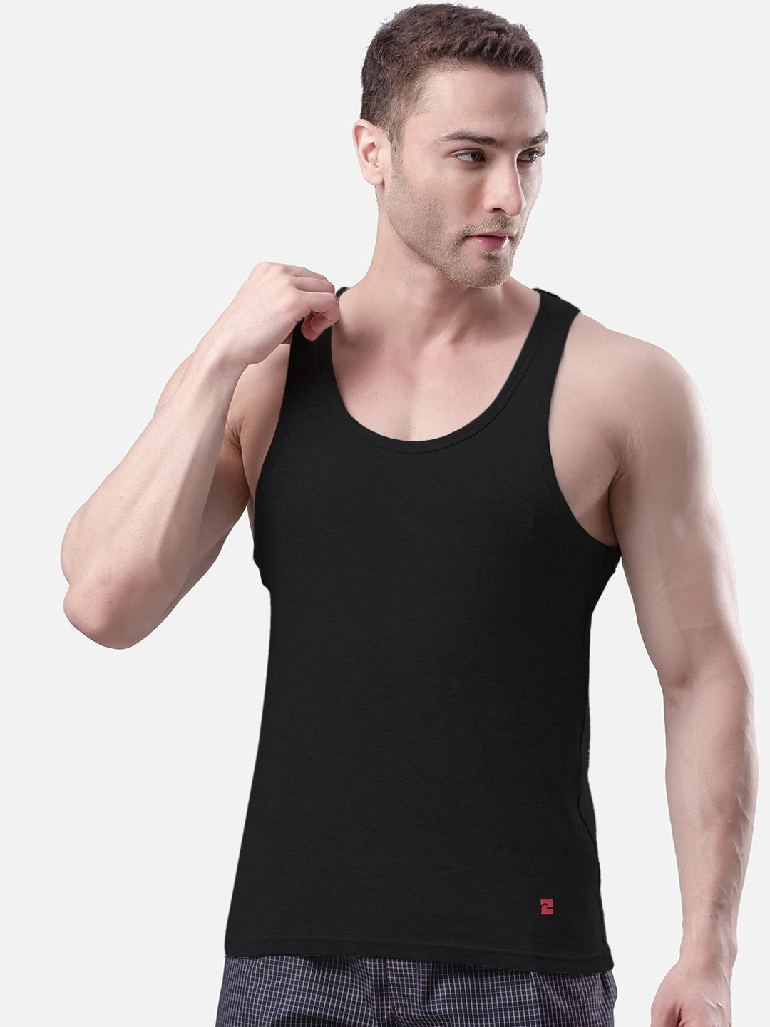 Buy Underjeans By Spykar Men Cotton Blend Black Vest - Innerwear Vests ...