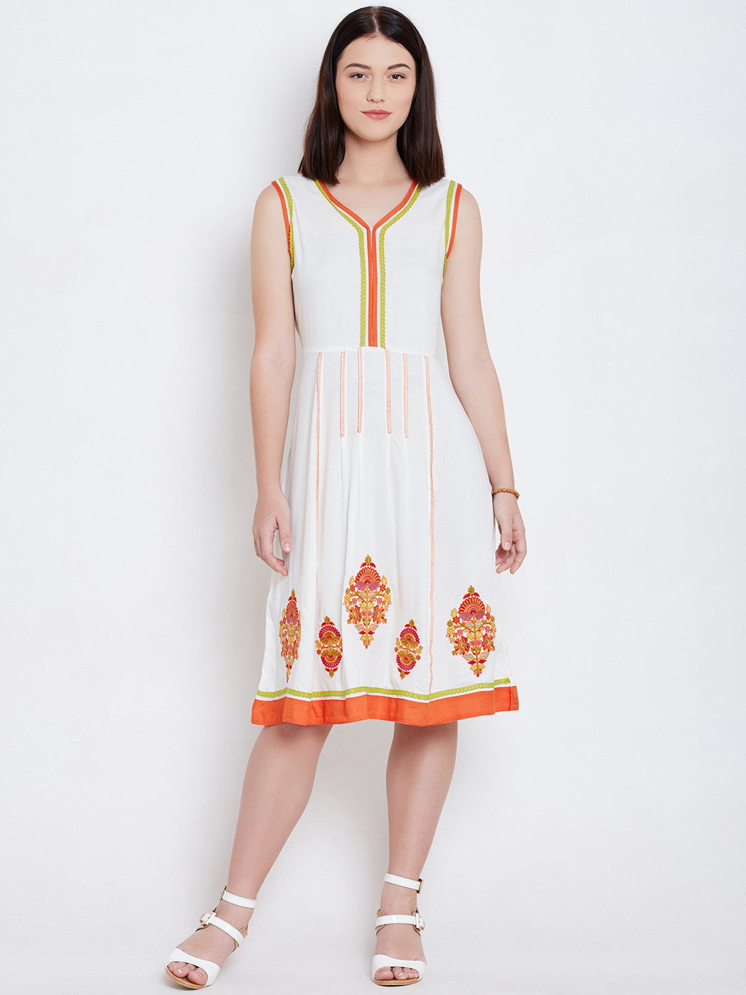 Buy Fusion Beats Off White Embroidered Fit & Flare Dress - Dresses for ...