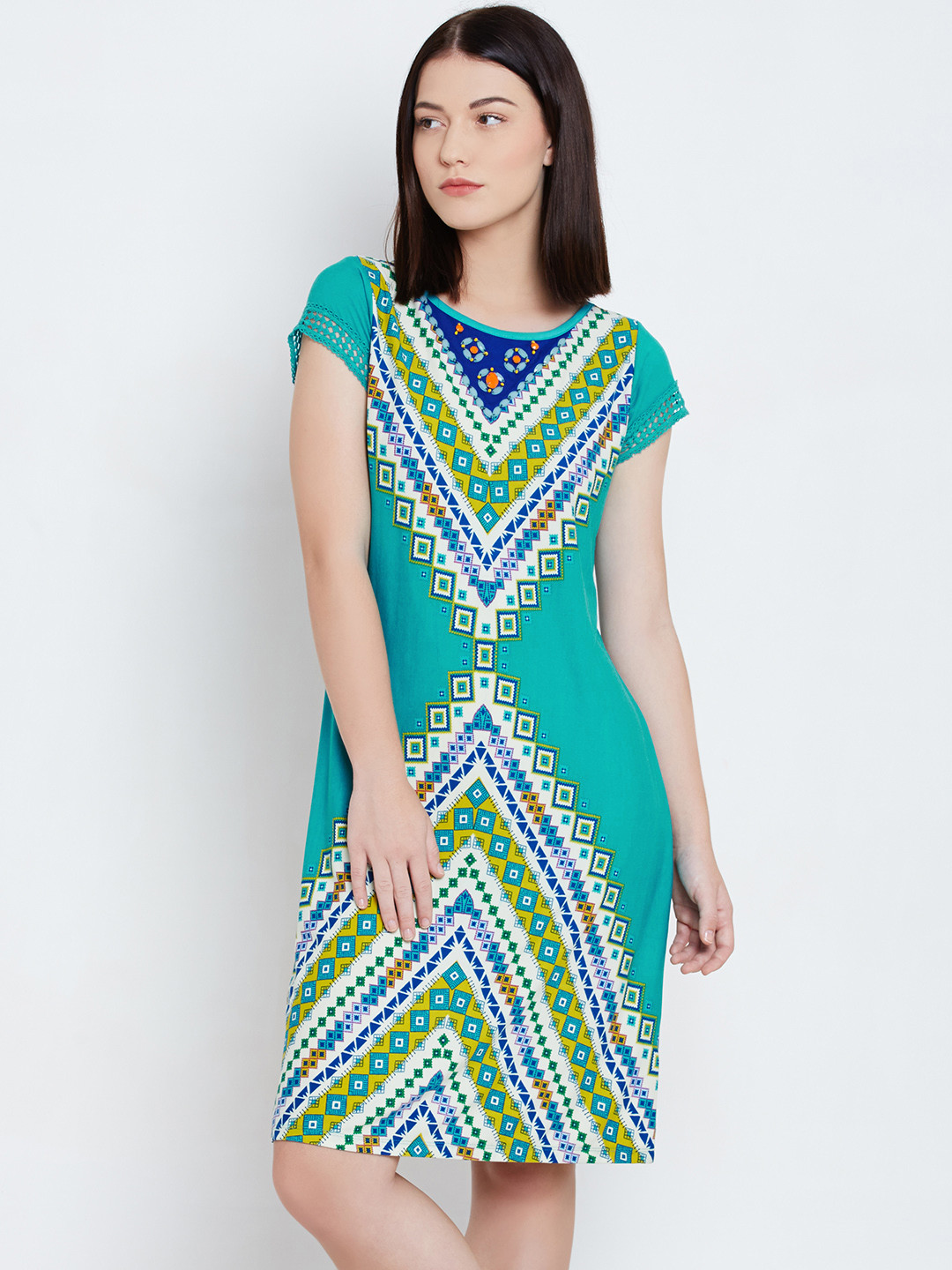 Buy Fusion Beats Green Printed Shift Dress - Dresses for Women 1447991 ...