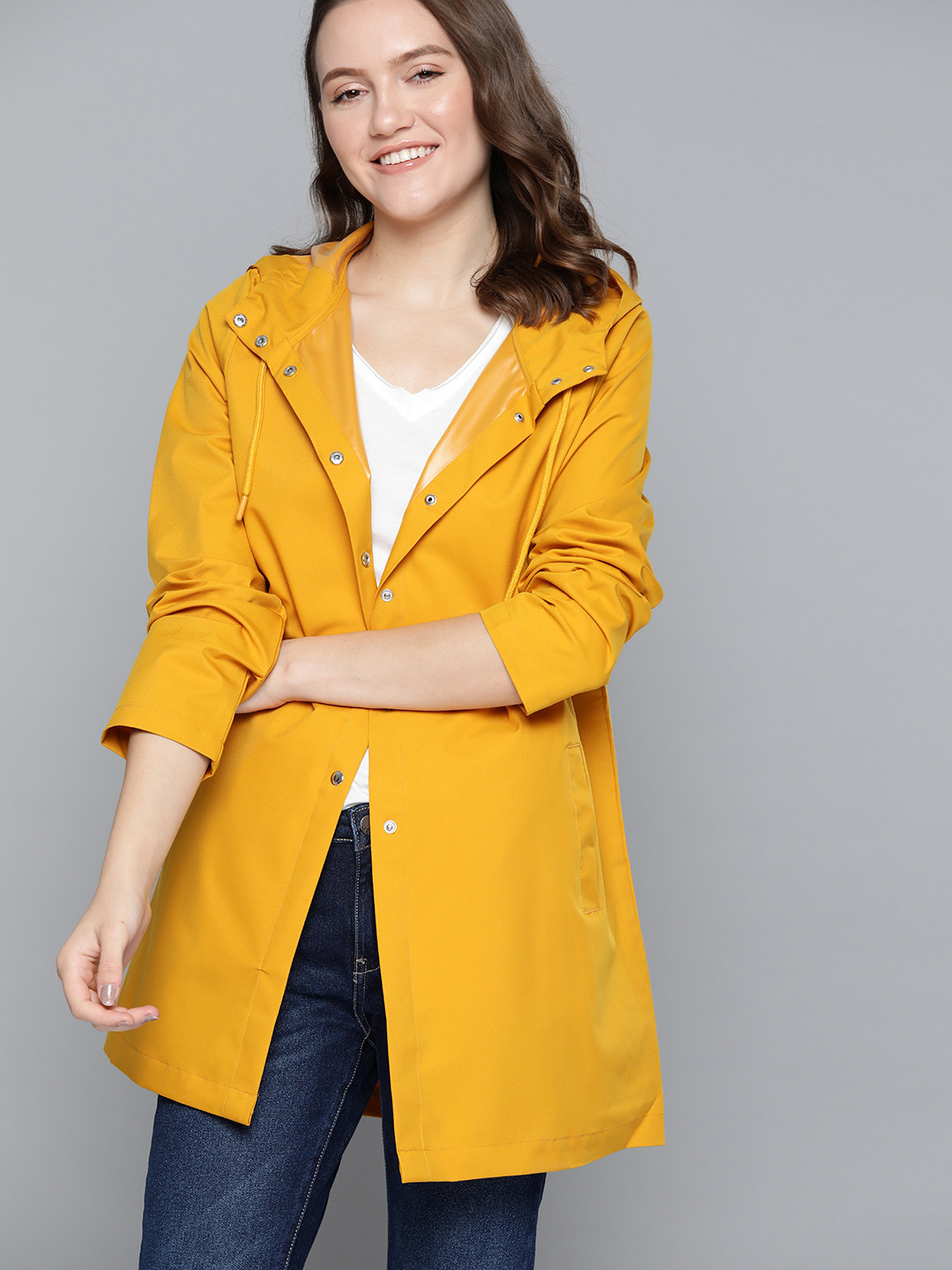 Buy Mast & Harbour Women Mustard Yellow Hooded Lightweight Longline ...