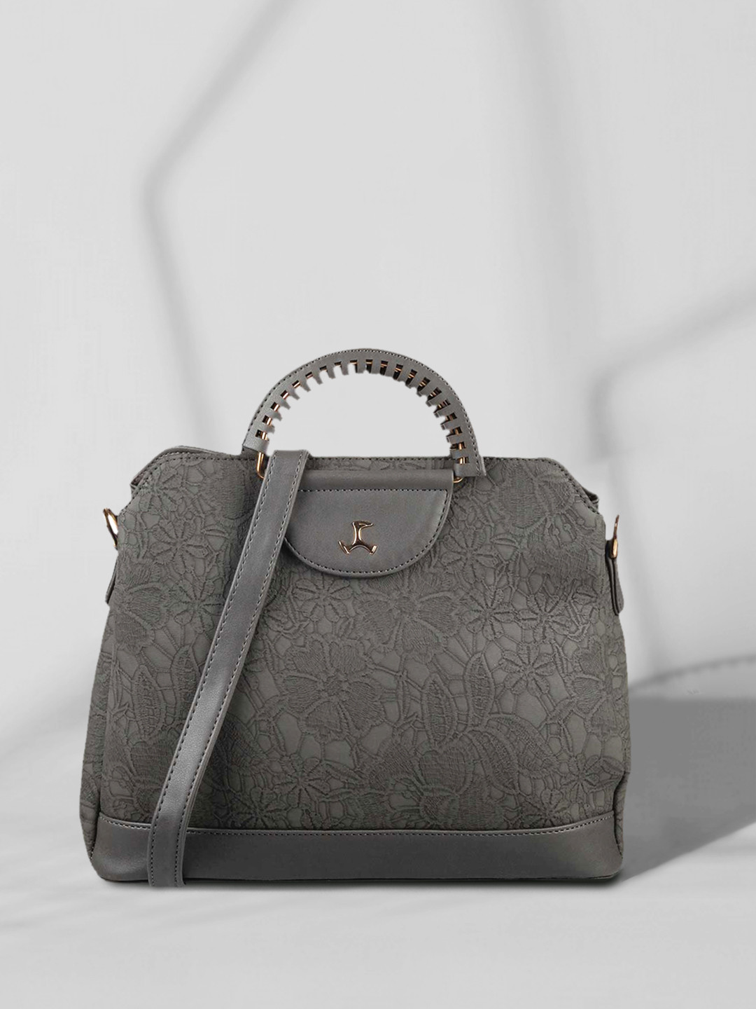 Buy Mochi Grey Floral Structured Handheld Bag - Handbags for Women ...