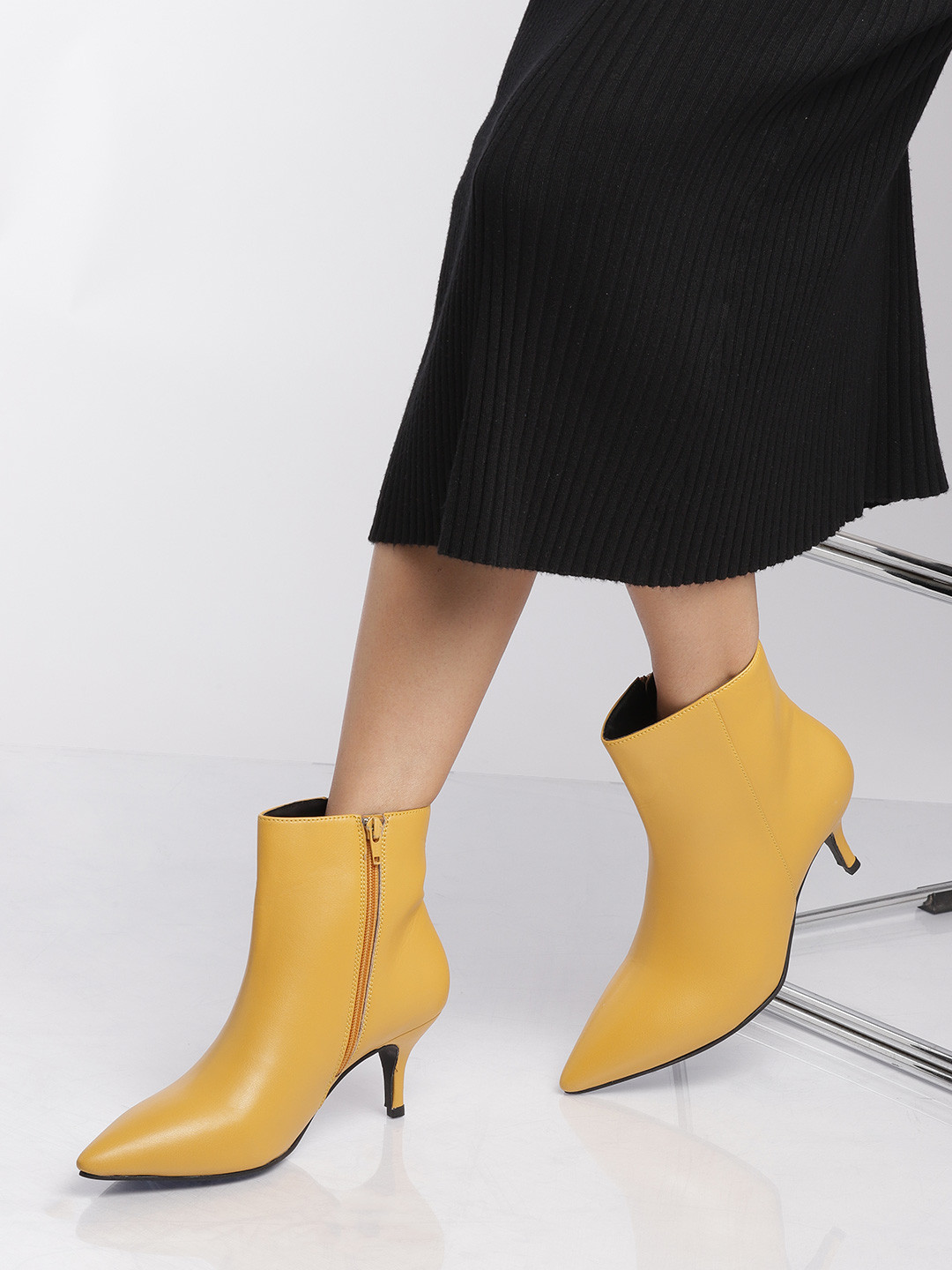 Buy CORSICA Mustard Yellow Solid Heeled Boots - Boots for Women ...