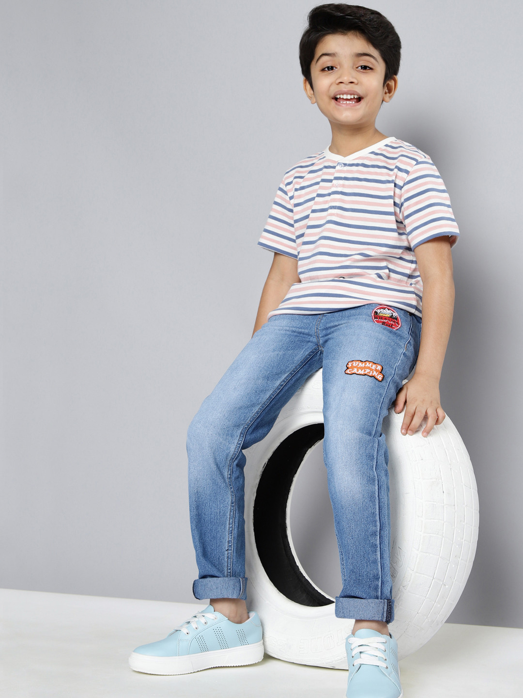 Buy HERE&NOW Boys Blue Heavy Fade Applique Stretchable Jeans - Jeans ...