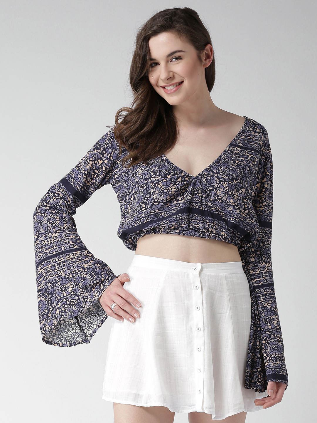 Buy FOREVER 21 Women Blue Printed Crop Top - Tops for Women 1450726 ...