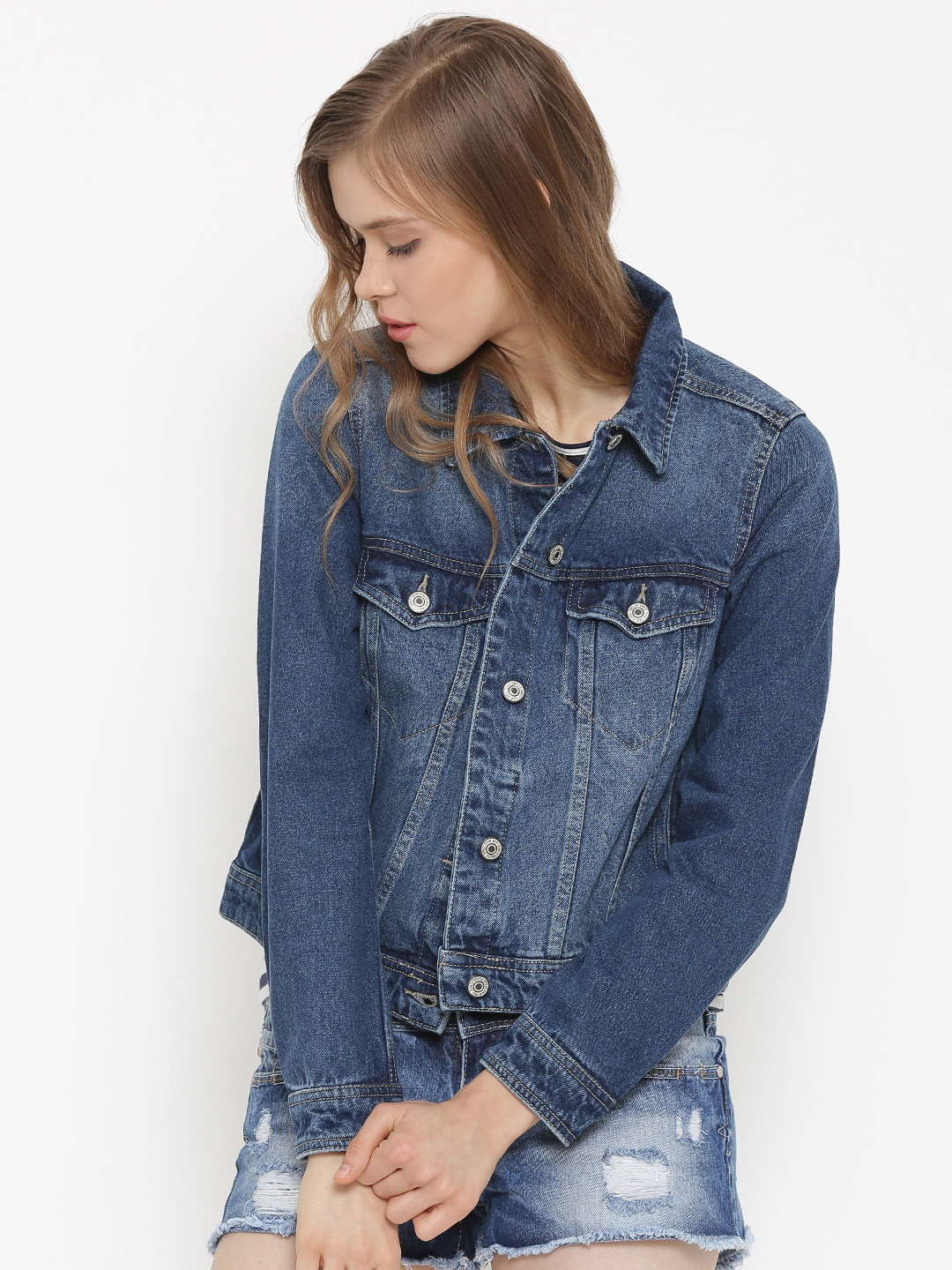 Buy MANGO Blue Denim Jacket - Jackets for Women 1452187 | Myntra