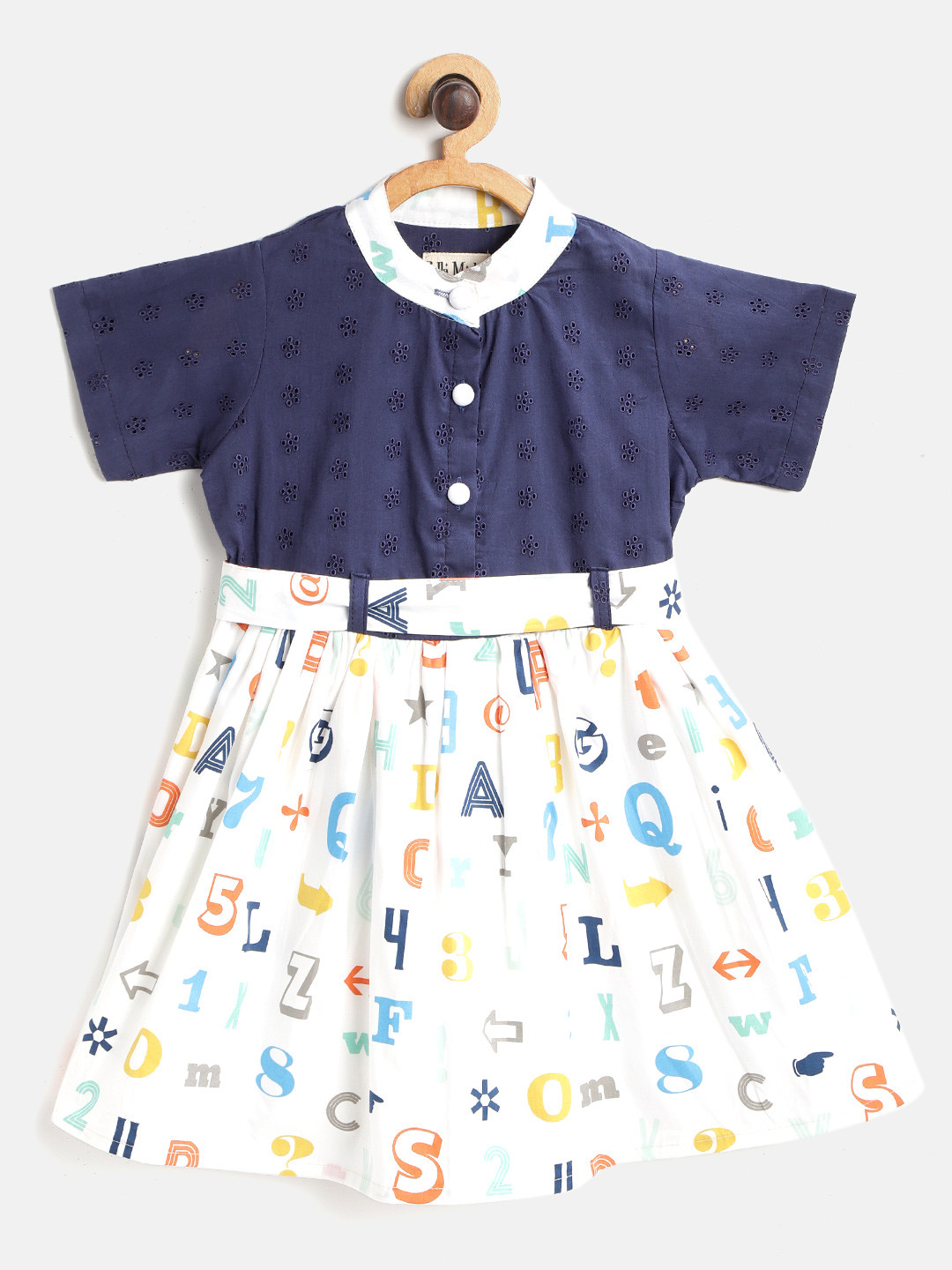 Buy Bella Moda Girls Navy Blue & White Alphanumeric Print Embroidered ...