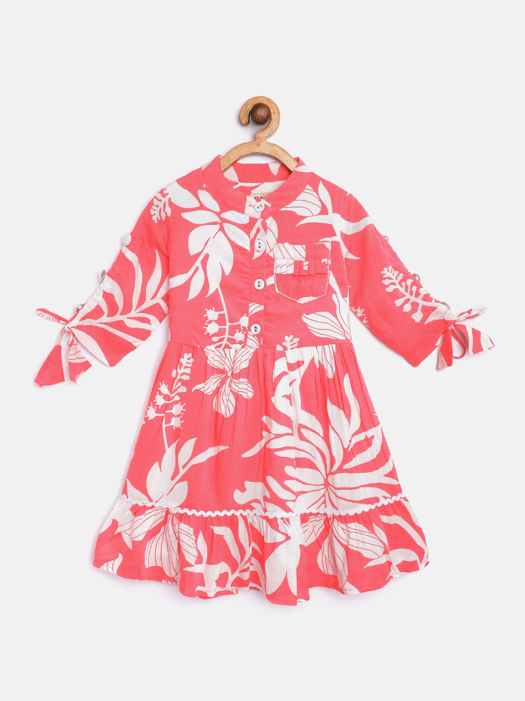 Buy Bella Moda Girls Pink & White Floral Print Fit & Flare Dress ...