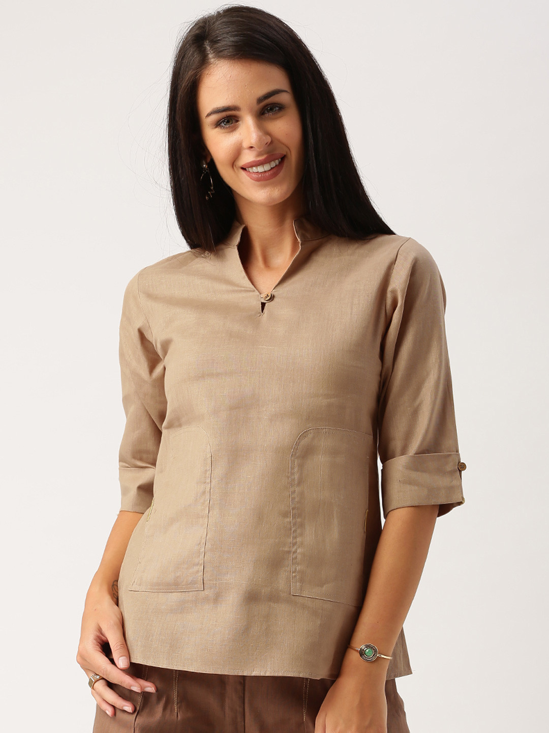 Buy IndusDiva Mumbai Khadi Beige Top - Tops for Women 1454353 | Myntra