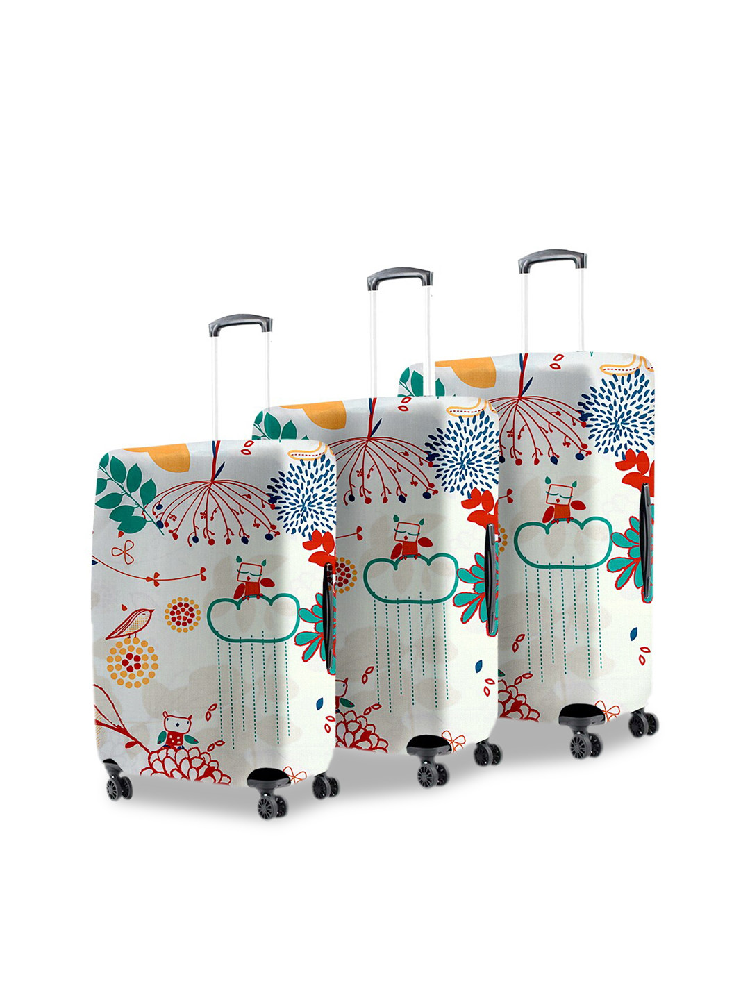 Buy Cortina Set Of 3 White Printed Trolley Bag Cover - Travel Accessory ...