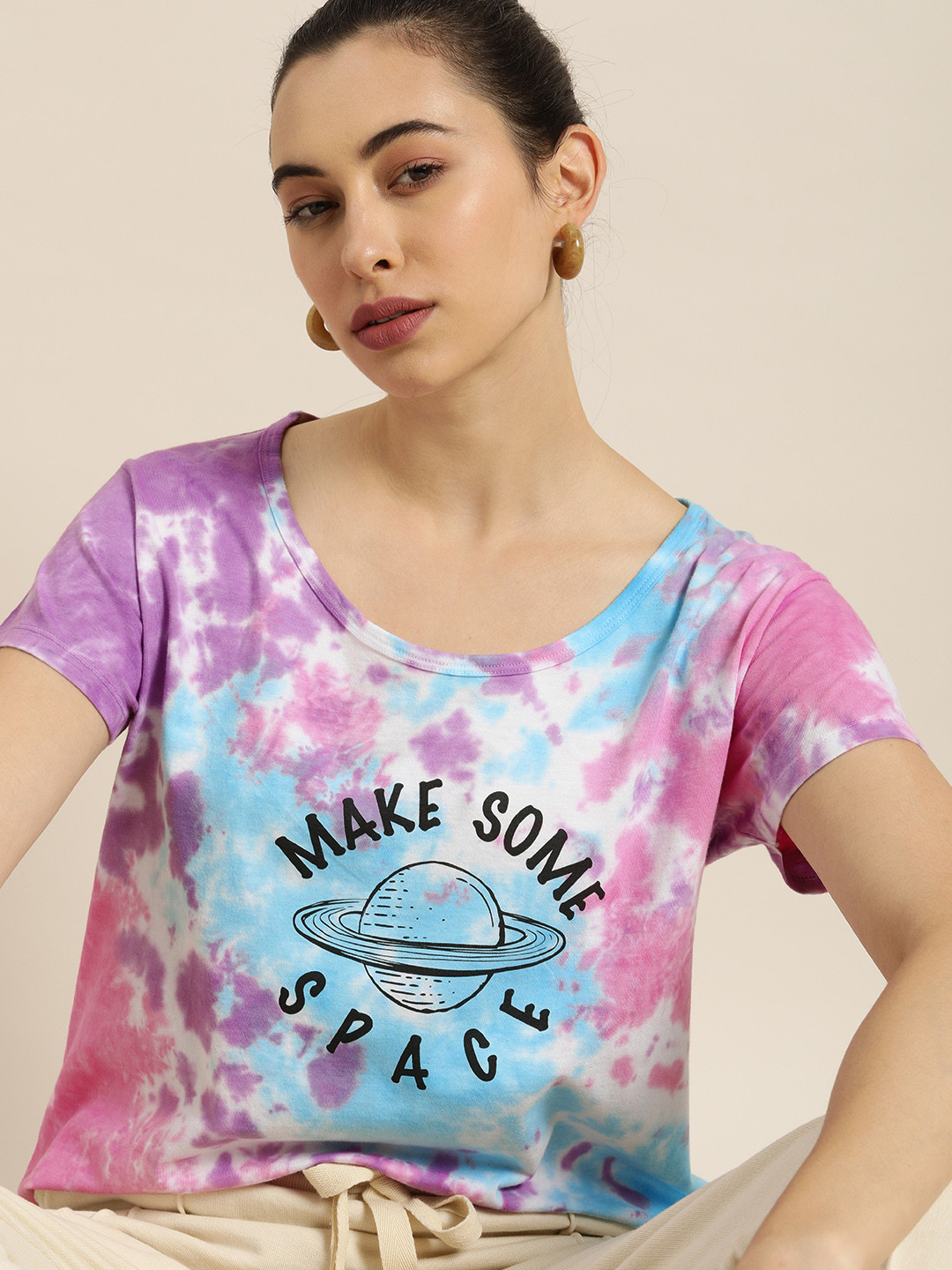 Buy Moda Rapido Women Multicoloured Tie And Dye Dyed Pure Cotton T ...