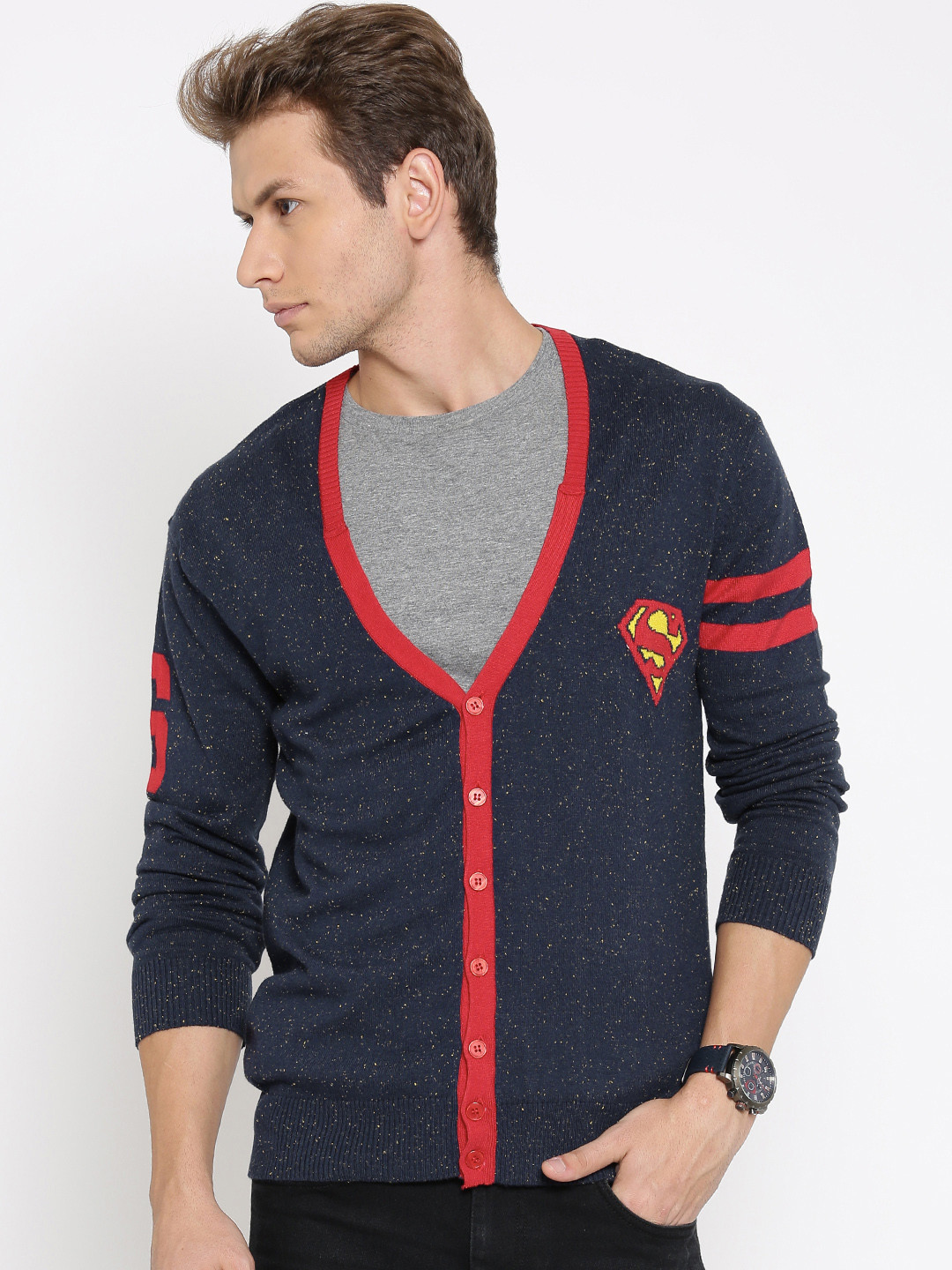 Buy Free Authority Superman Featured Navy Cardigan For Men - Sweaters ...