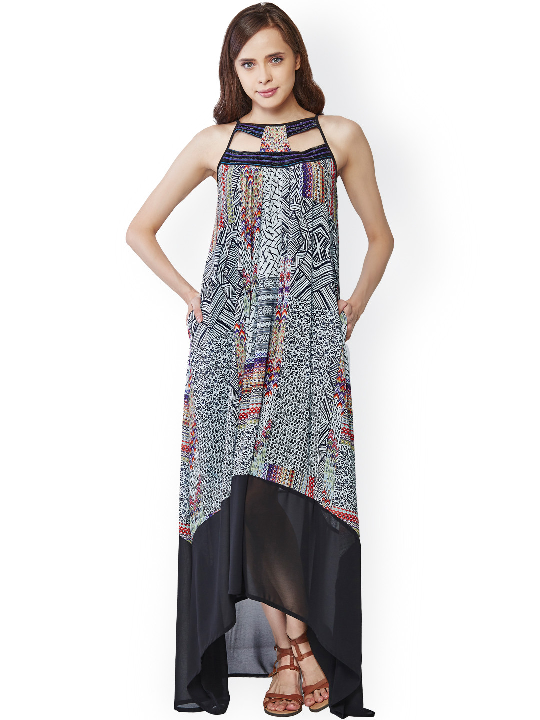 Buy AND White & Black Printed Polyester Maxi Dress - Dresses for Women ...