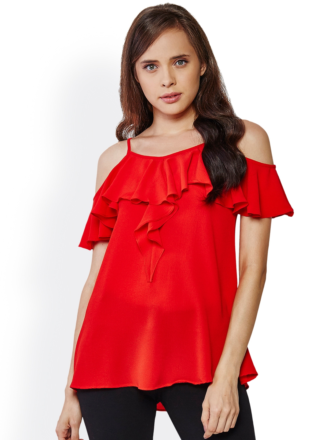 Buy And Red Polyester Cold Shoulder Top Tops For Women 1455432 Myntra