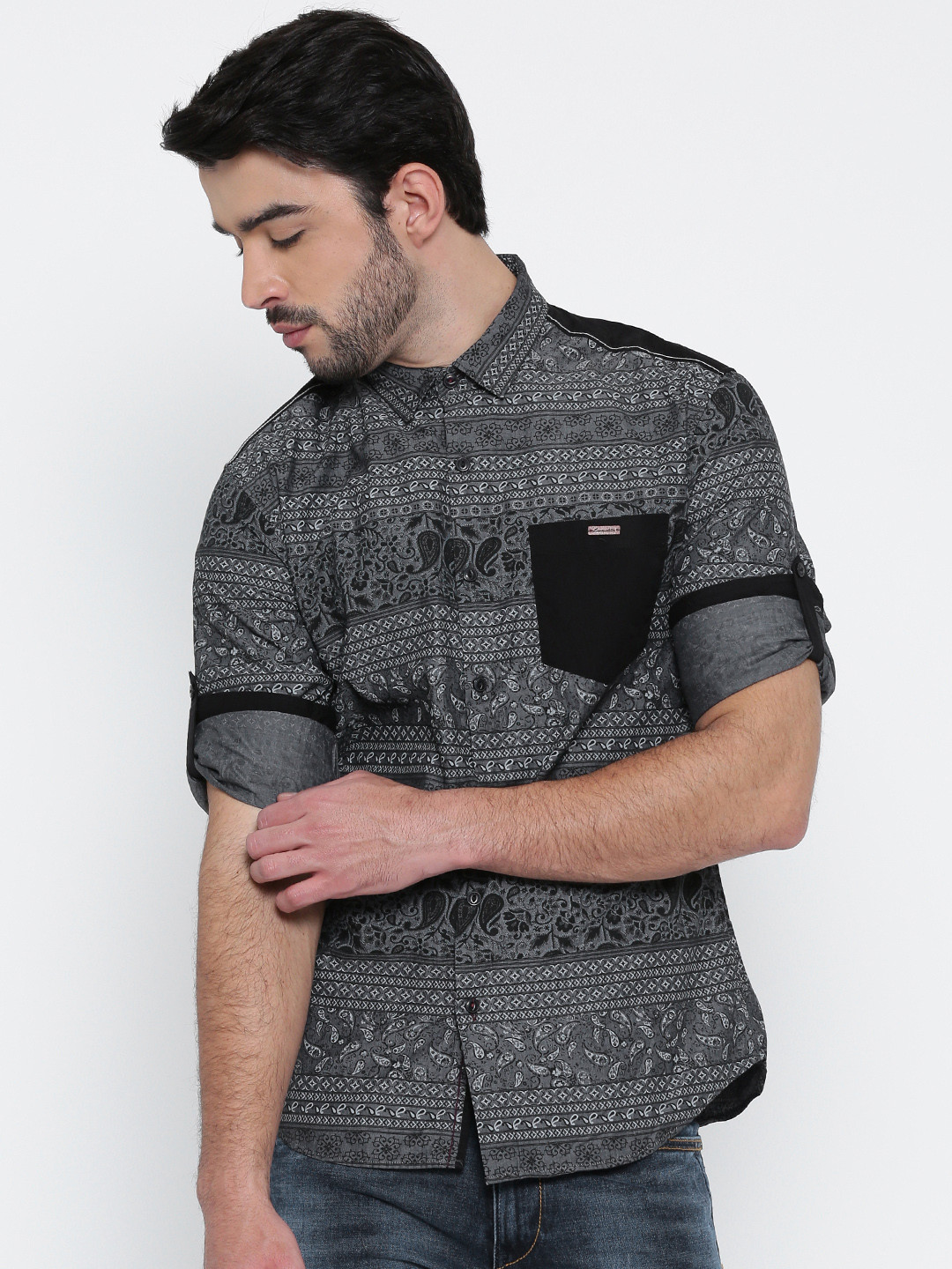 Buy LOCOMOTIVE Men Black Printed Casual Shirt - Shirts for Men 1456059 ...