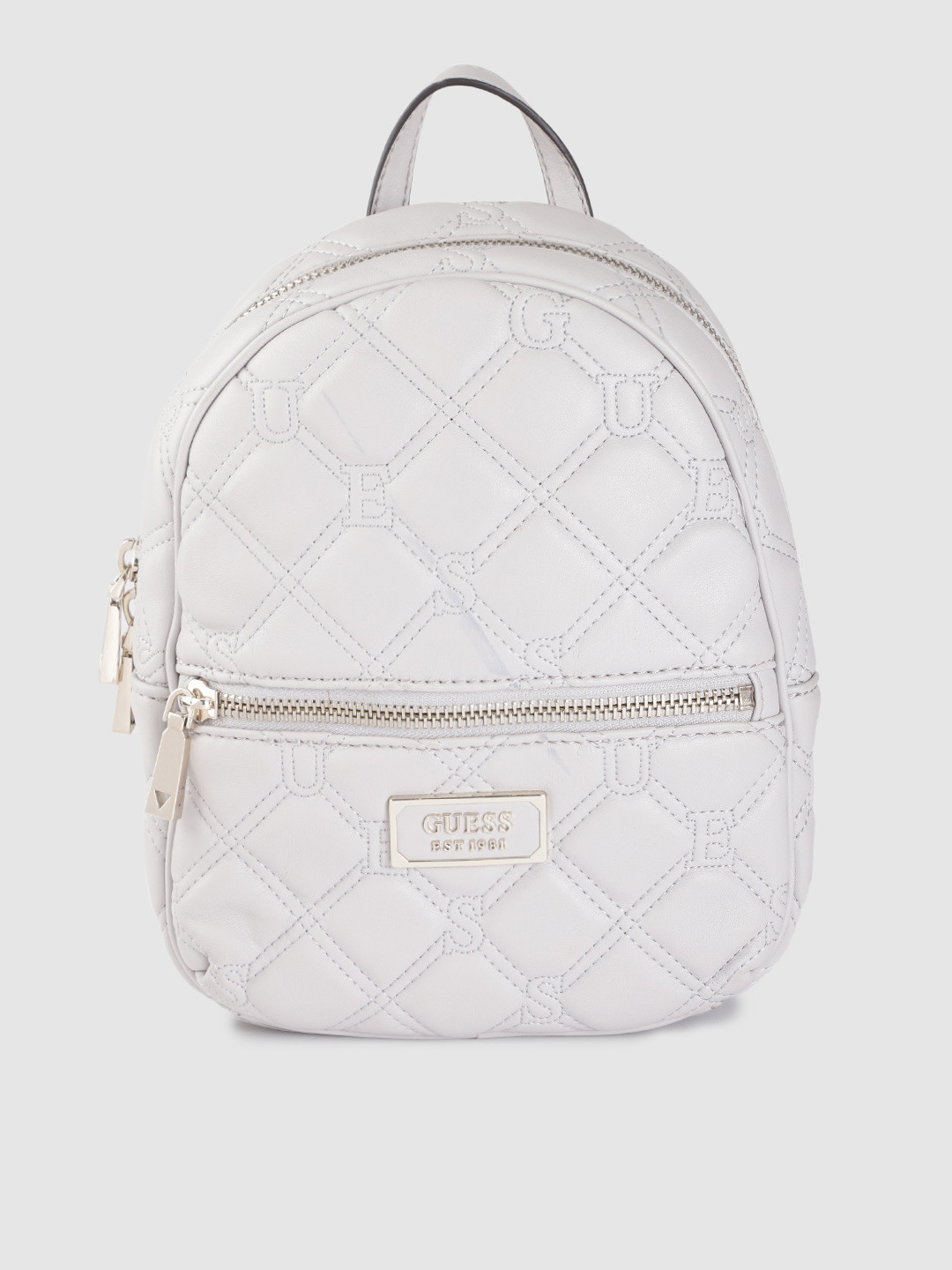 Buy GUESS Women Off White Quilted & Brand Logo Embroidered Backpack ...