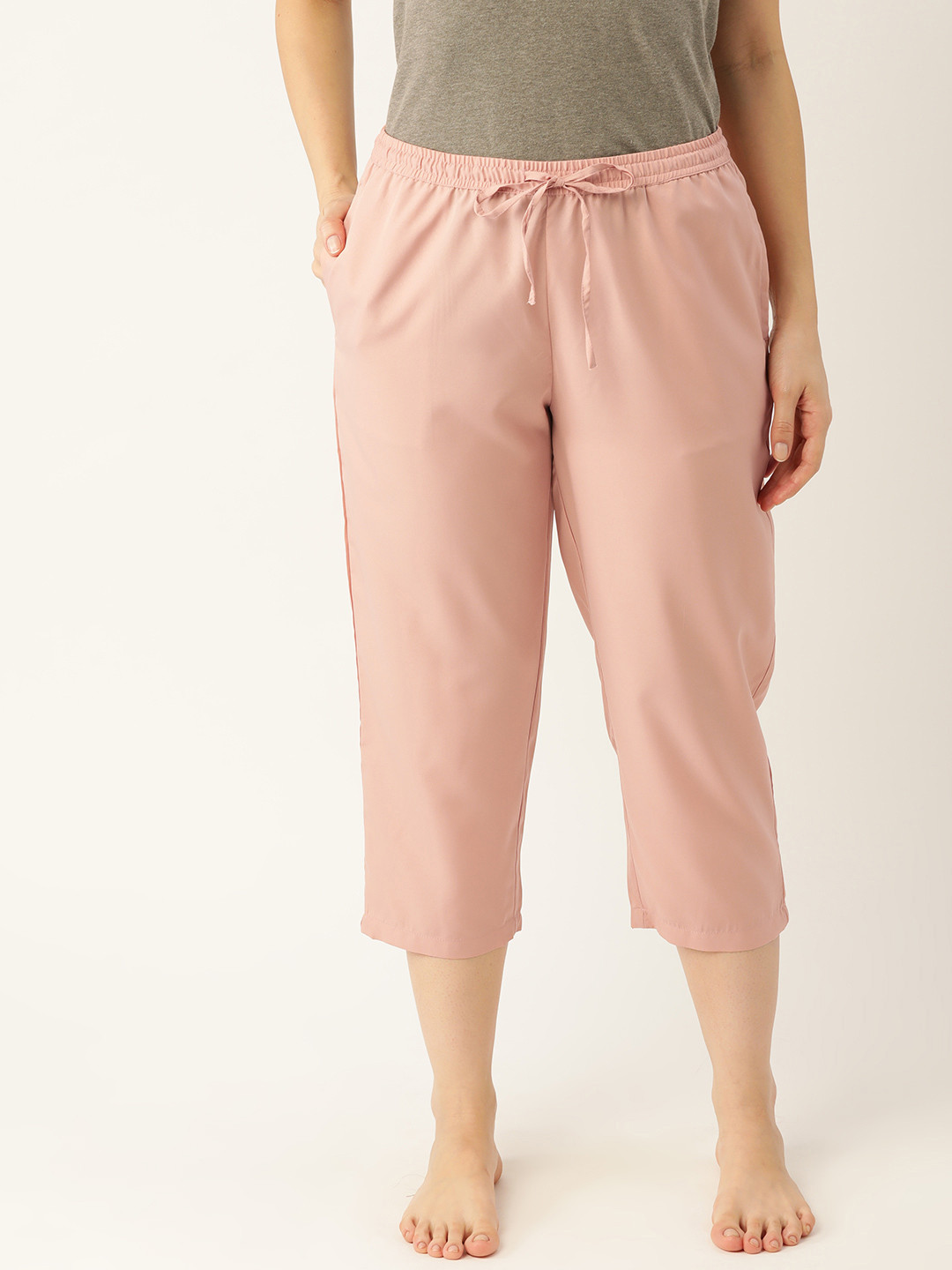 Buy ETC Women Peach Coloured Solid Lounge Capris - Lounge Pants for ...