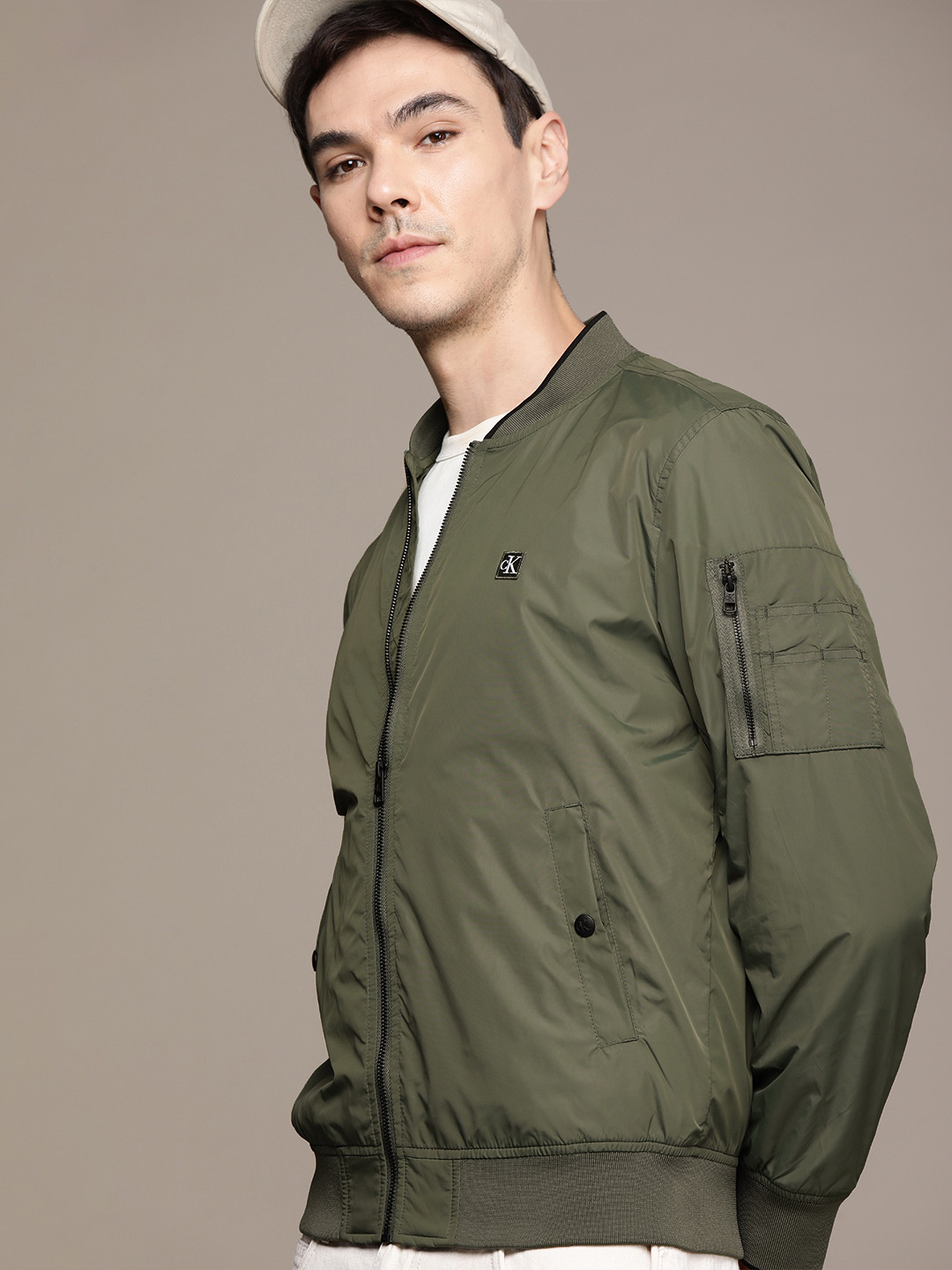 Buy Calvin Klein Jeans Men Green Solid Bomber Jacket - Jackets for Men ...