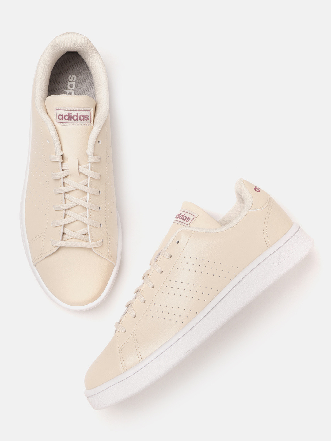Buy ADIDAS Women Beige Solid Advantage Base Sneakers With Perforation ...