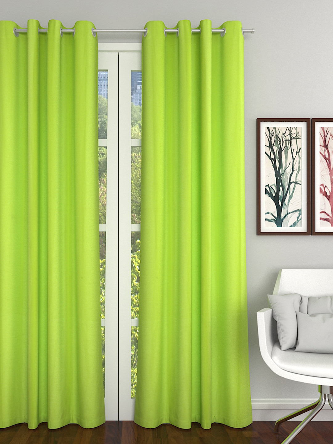 Buy Soumya Lime Green Premium Cotton Solid Door Curtain - Curtains And ...