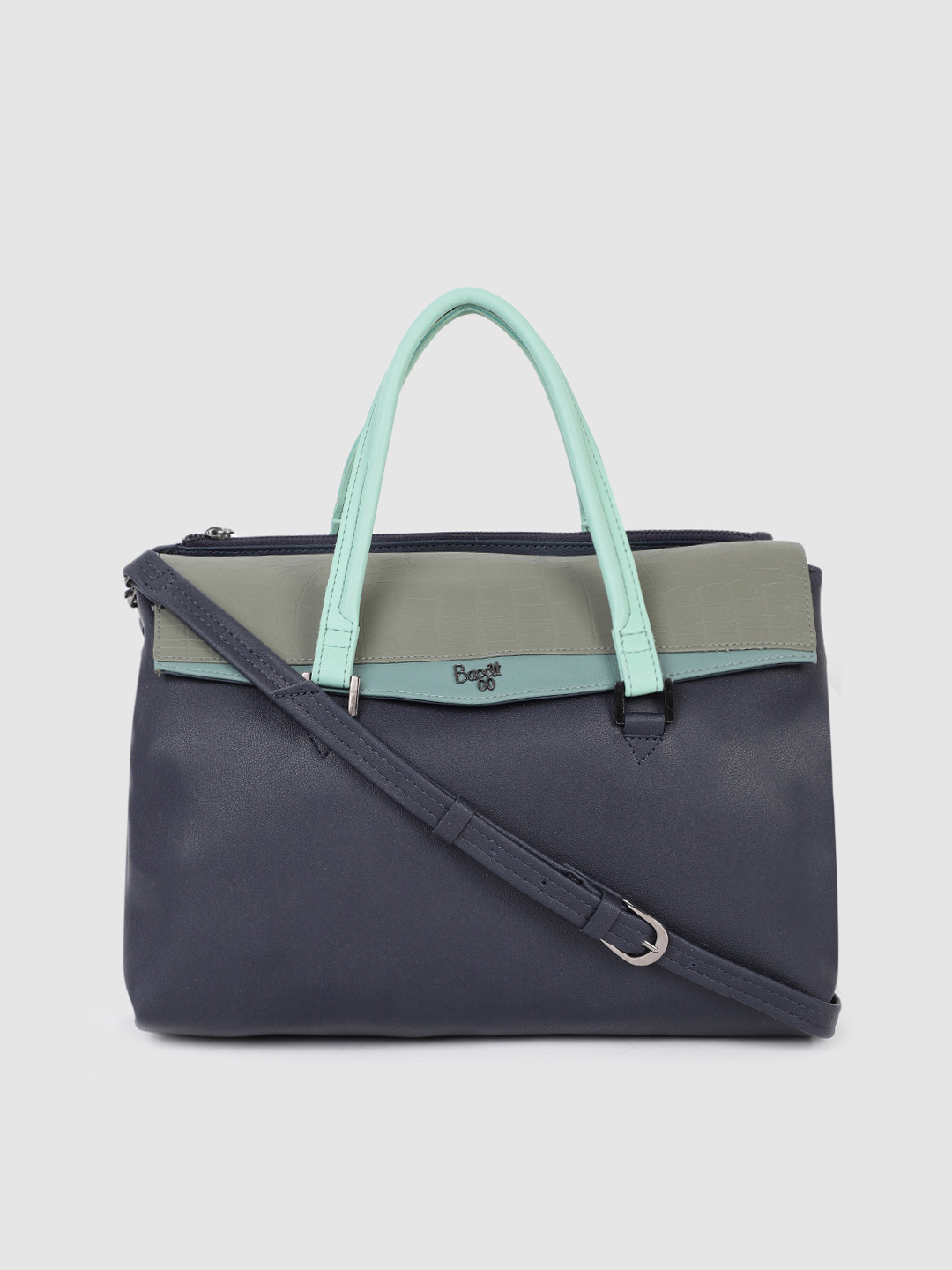 Buy Baggit Blue Animal Textured Structured Satchel - Handbags for Women ...