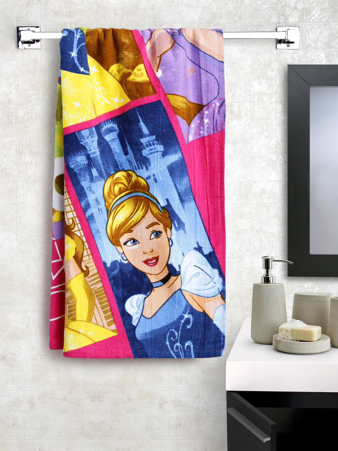 Buy SPACES Disney Pink Princesses Print Cotton 350 GSM Bath Towel ...