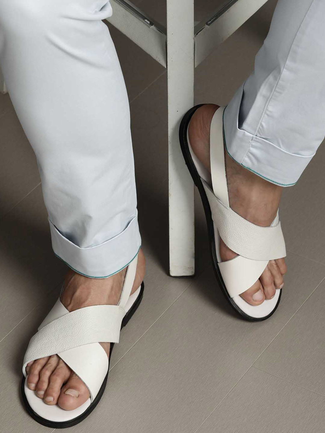 Buy RARE RABBIT Men White Solid Leather Comfort Sandals - Sandals for ...