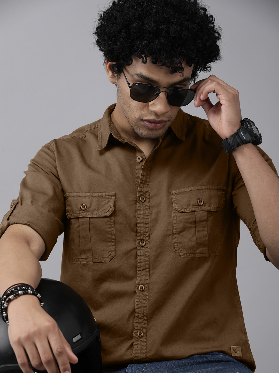 Buy Roadster Men Coffee Brown Opaque Pure Cotton Casual Shirt - Shirts ...