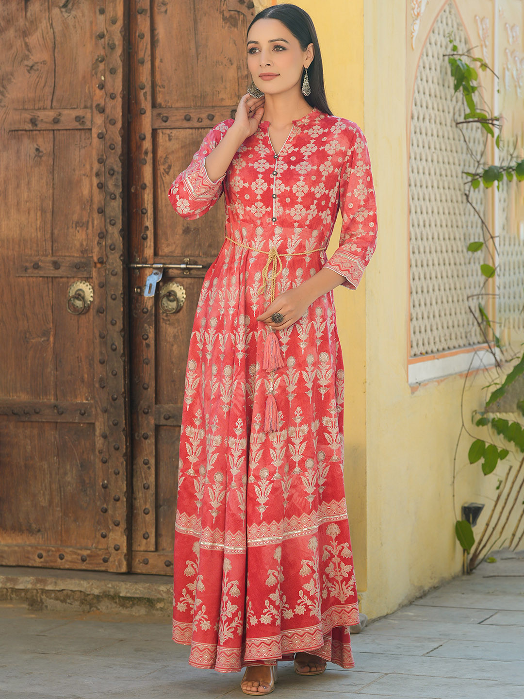 Buy Juniper Women Red Floral Liva Maxi Dress - Ethnic Dresses for Women ...