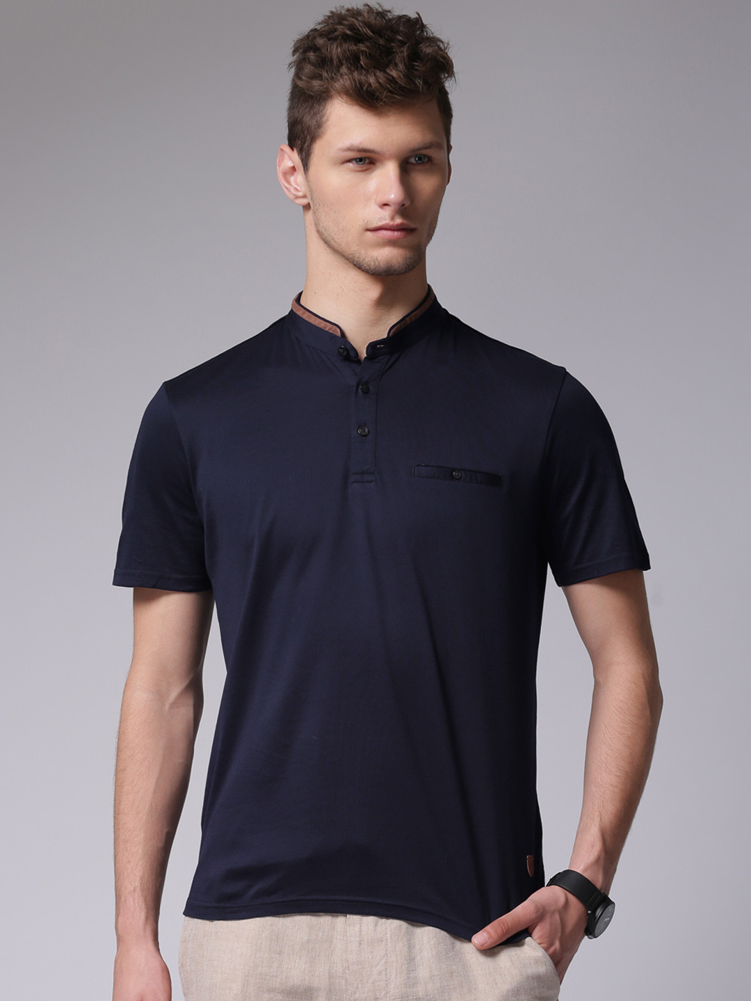 Buy True Blue Men Navy Solid Pure Cotton T Shirt - Tshirts for Men 1465240 | Myntra